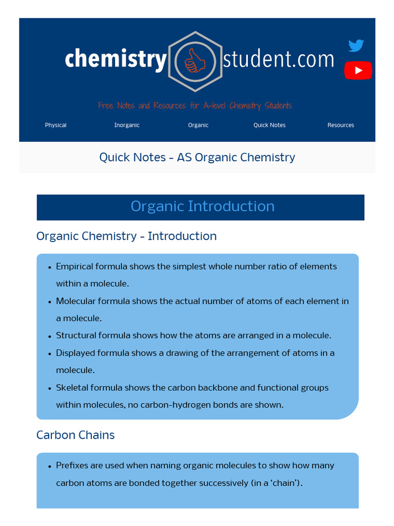 Organic Quick Notes (Revision) For As-Level - ChemistryStudent | PDF ...