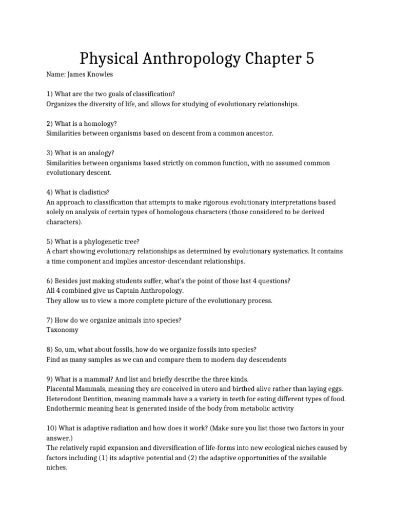 Physical Anthropology Chapter 5 Study Questions | PDF