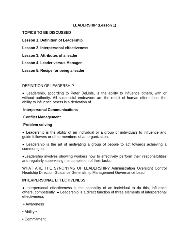 LESSON 1 | PDF | Leadership | Servant Leadership