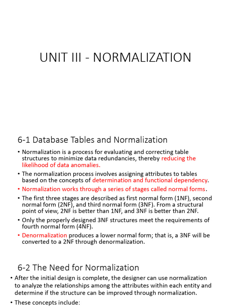 UNIT III Normalization | PDF | Data Management | Information Retrieval