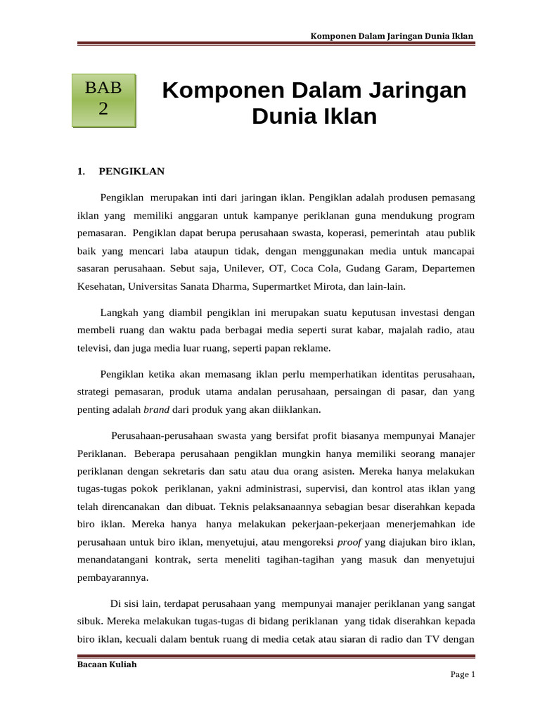 Mdul-2 Komponen Dalam Dunia Jaringan Iklan | PDF