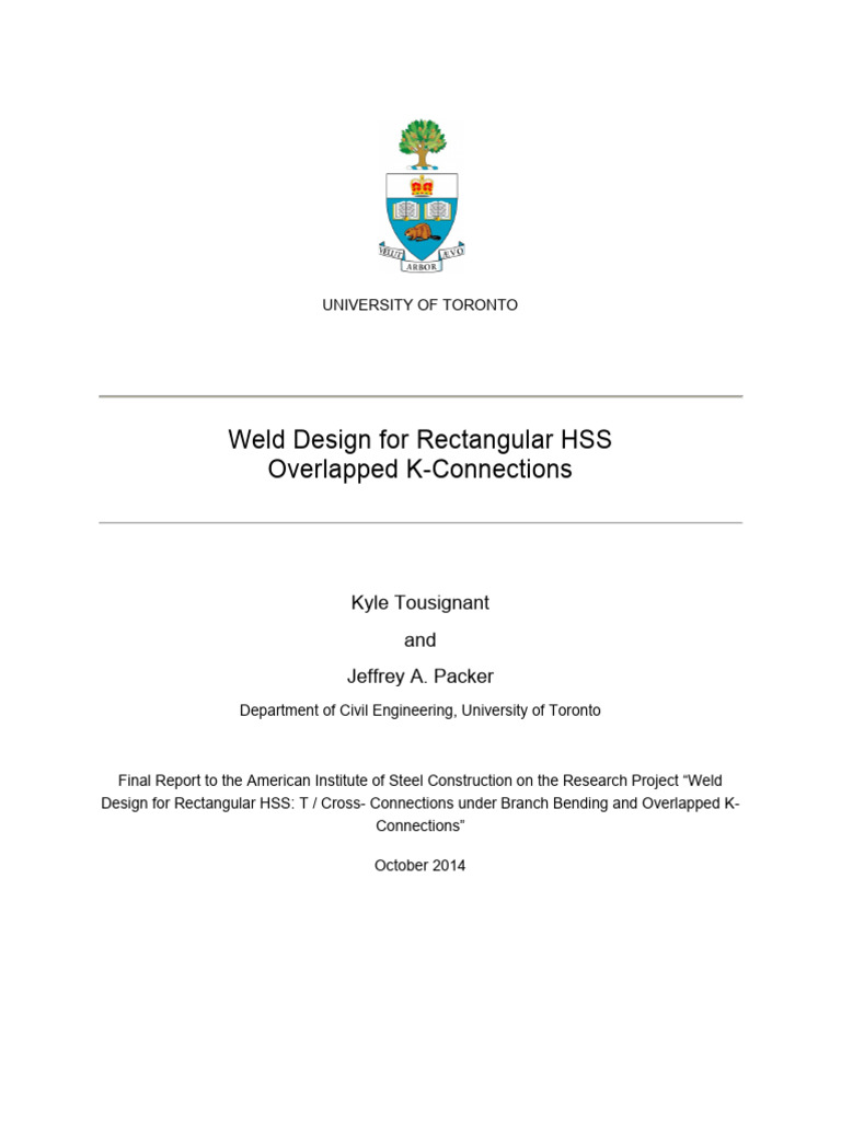 Weld Design For Rectangular Overlapped Hss Connections Tousignant and ...