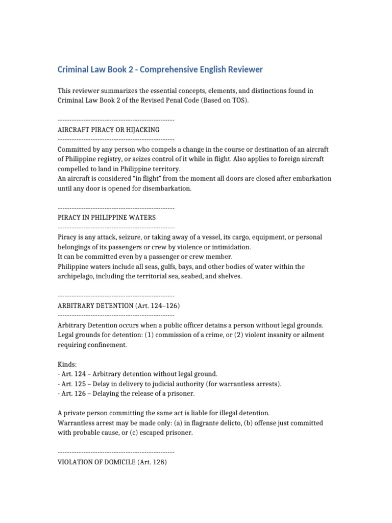 Criminal Law Book 2 Comprehensive English Reviewer | PDF | Crimes ...