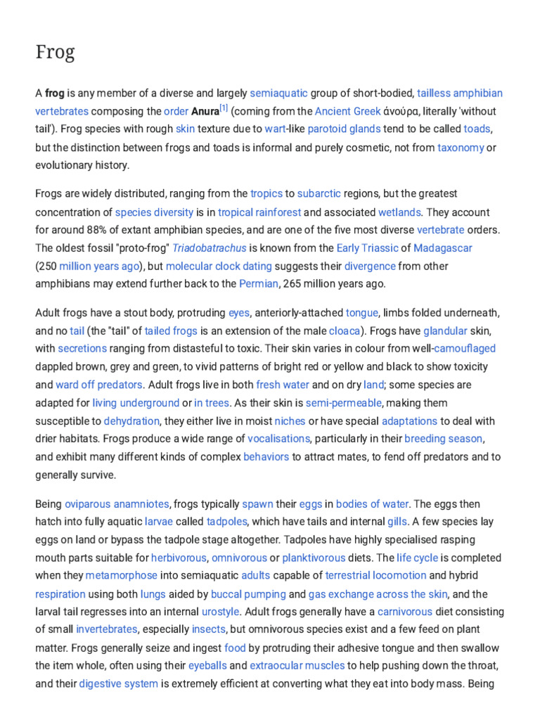 Frog - Wikipedia | PDF | Frog | Zoology