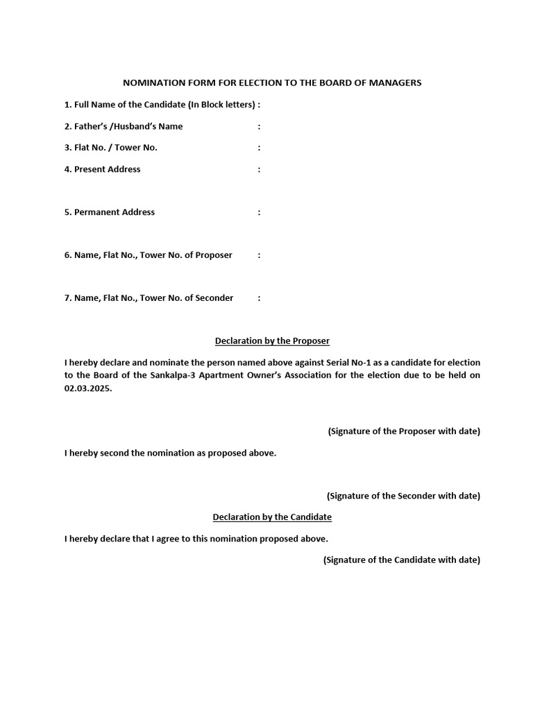 Nomination Form for Board Election | PDF