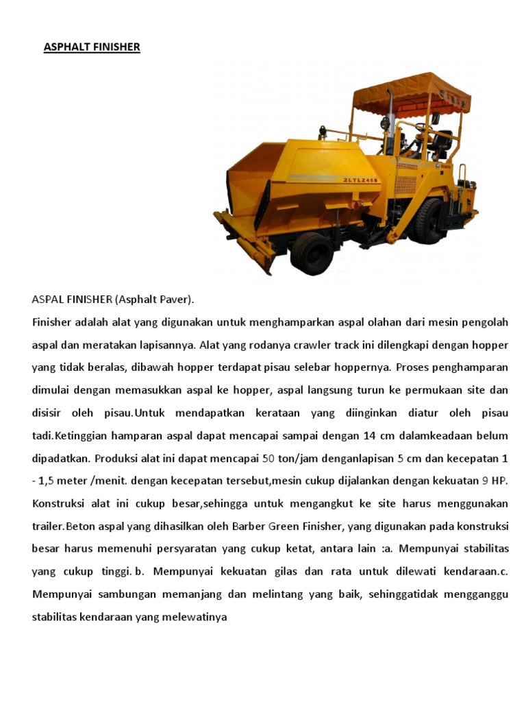Spesifikasi dan Fungsi Asphalt Finisher | PDF | Bisnis | Griya & Taman