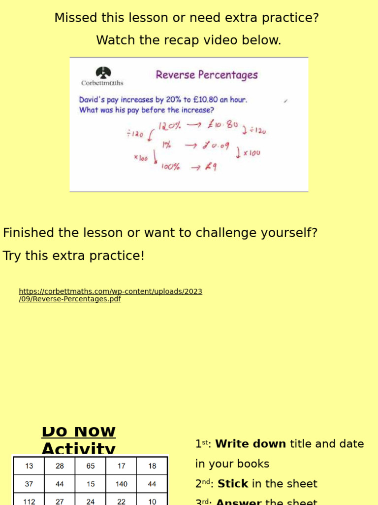 Reverse Percentages Practice Guide | PDF