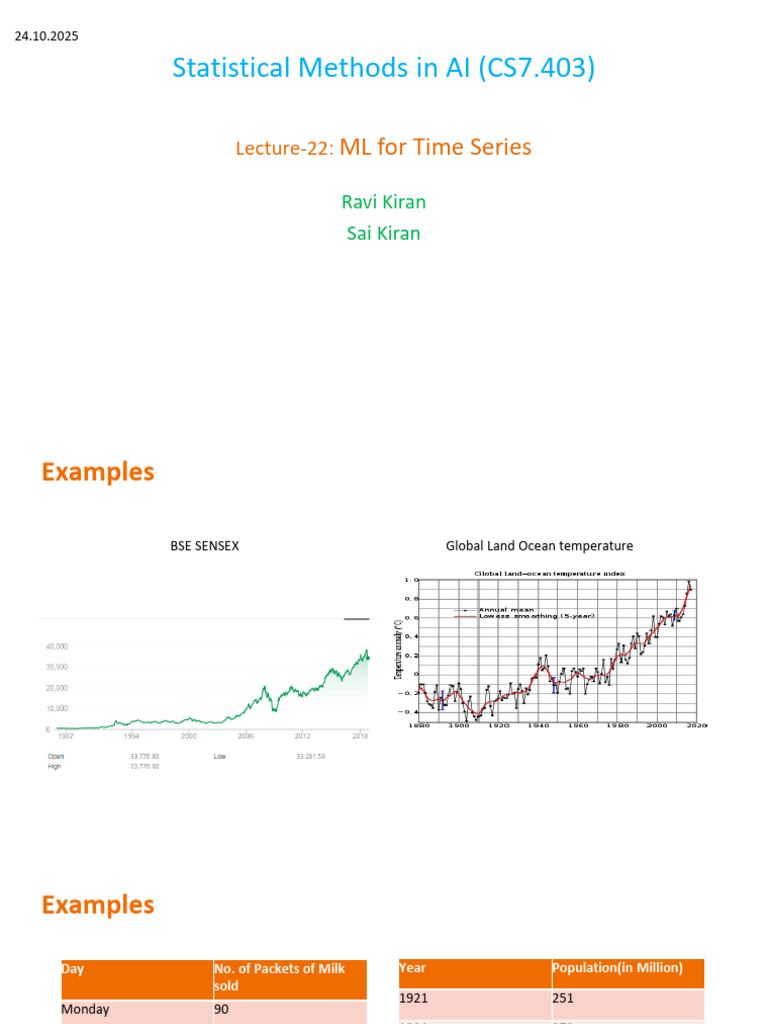 Smai Lecture 20 Timeseries | PDF | Autoregressive Integrated Moving Average | Time Series