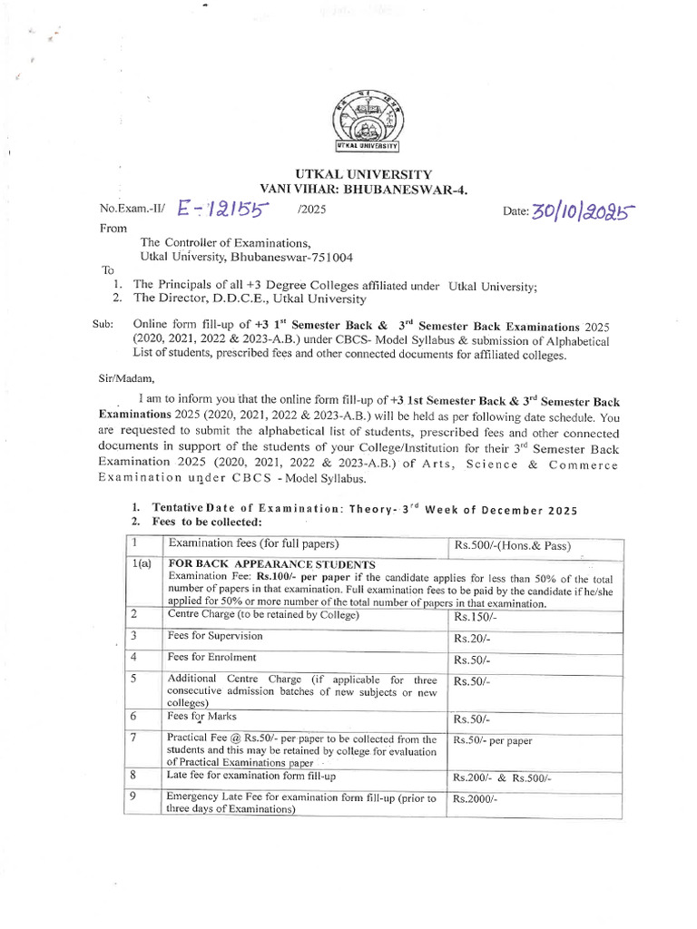 Form Fill Up Notice 1st 3rd Back Exam 2025 | PDF