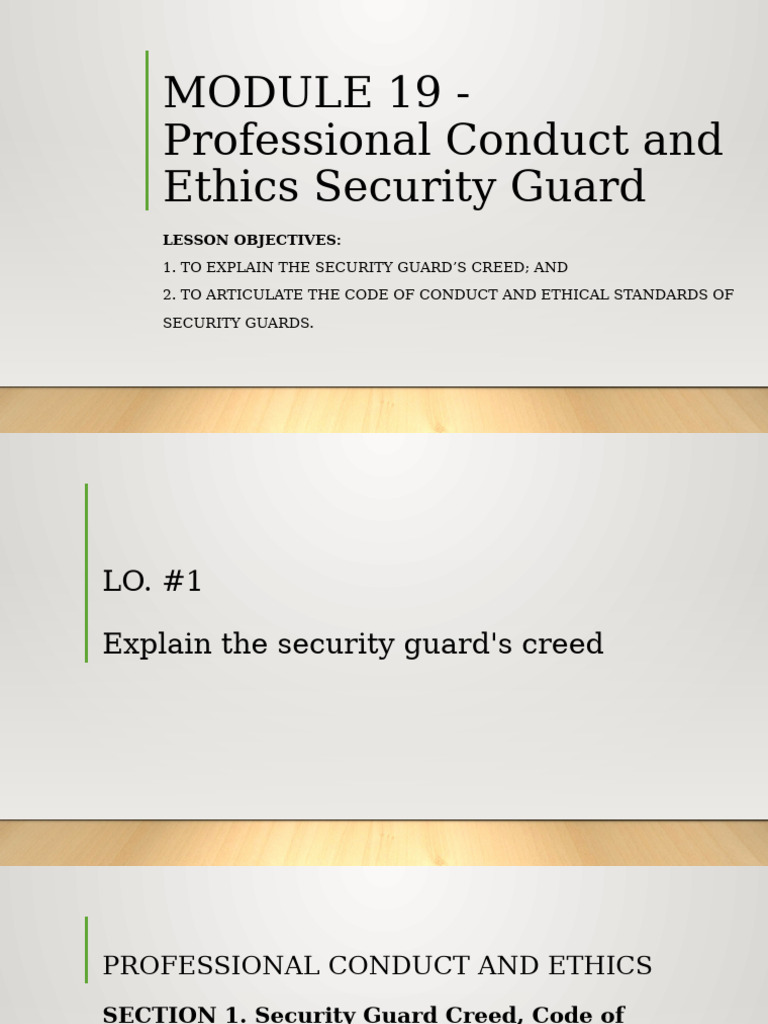 Security Guard Ethics and Conduct Guide | PDF | Security Guard | Justice