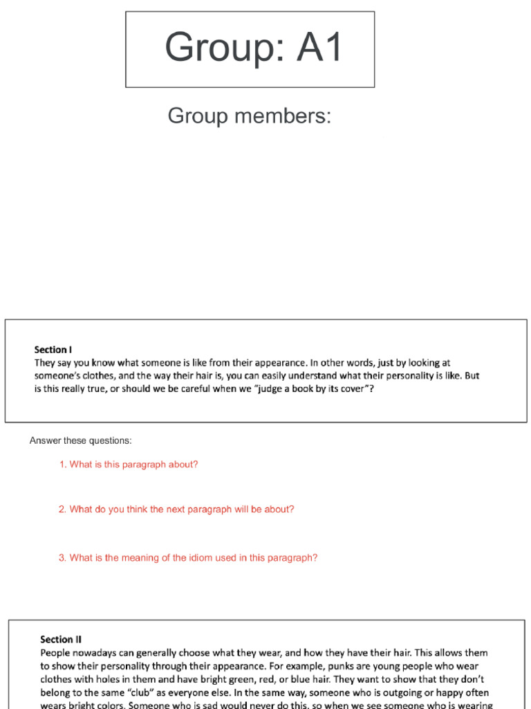 FLE 123 Tutorial Week 1 Groupwork | PDF