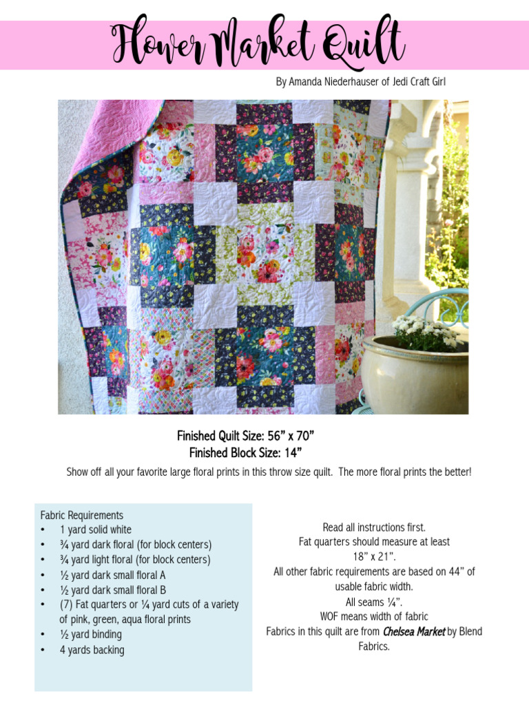 Flower Market Quilt Pattern | PDF | Seam (Sewing) | Sewing