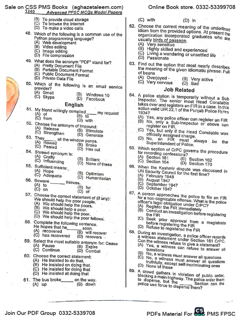 104 Edition PPSC Past Papers - Compressed-1246-1246 | PDF