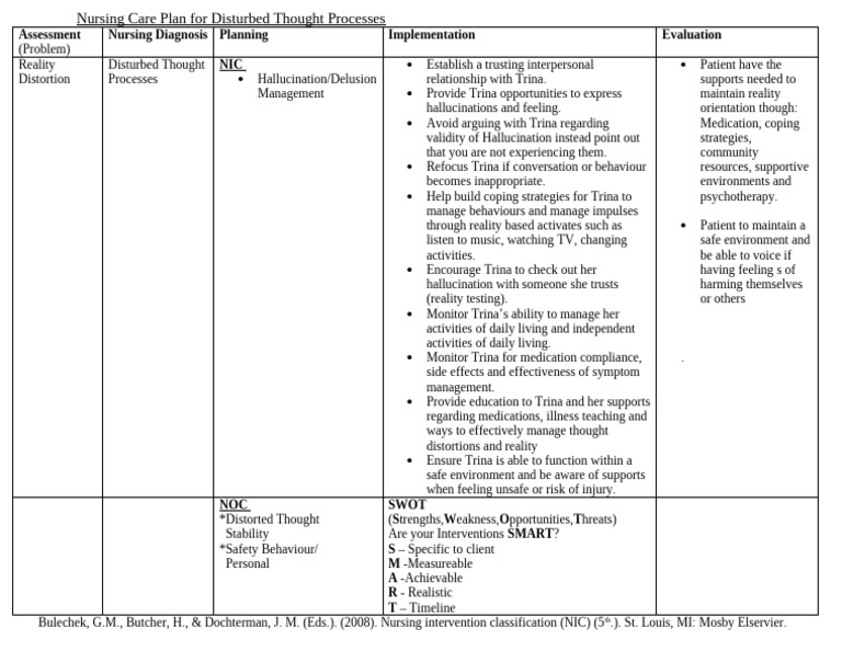 Nursing Care Plan: Disturbed Thought Processes | PDF | Hallucination ...