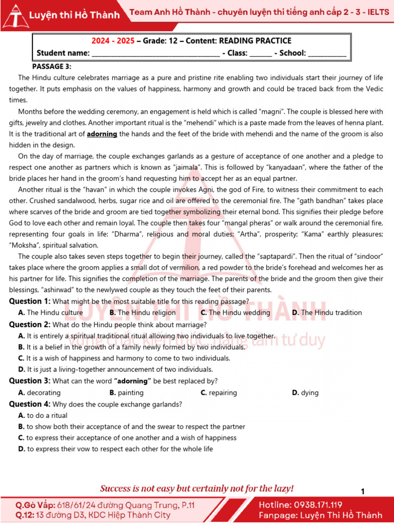 Reading Practice Coursebook | PDF | Spider | Wedding