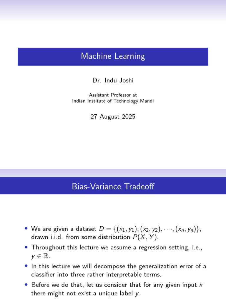 ML Lec8 Bias Variance Tradeoff-1-6 | PDF | Expected Value ...