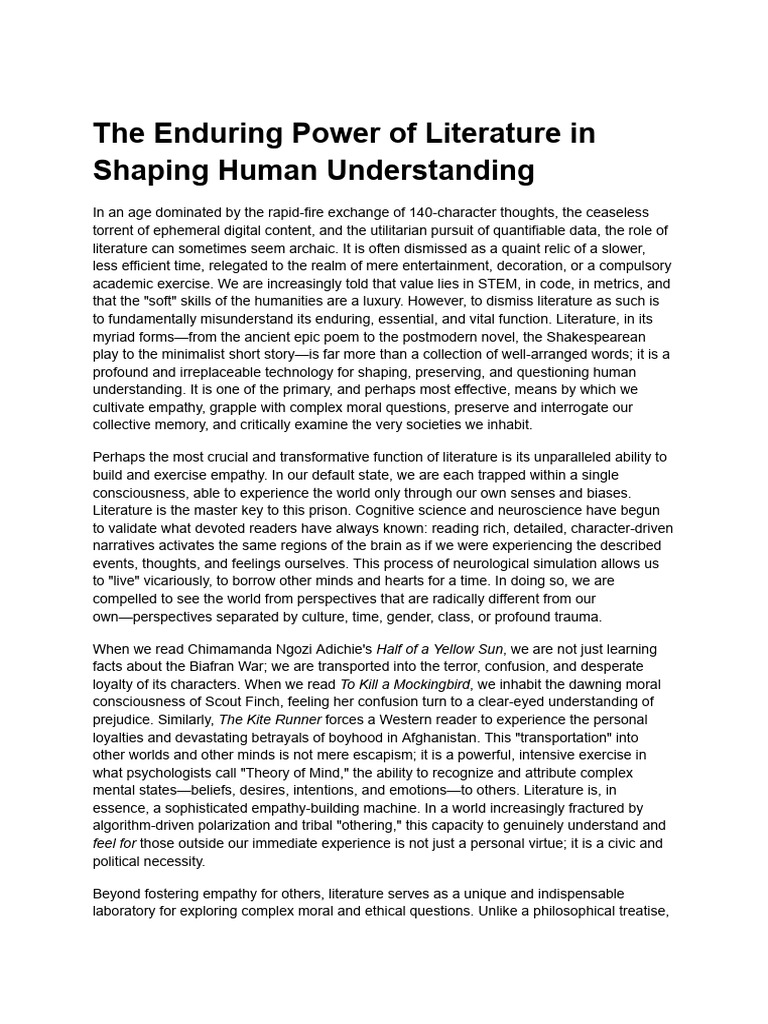 The Enduring Power of Literature in Shaping Human Understanding | PDF ...