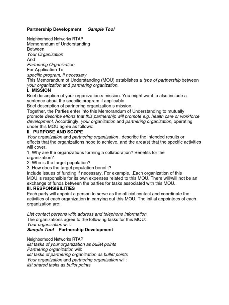 Partnership MOU Template | PDF | Memorandum Of Understanding | Partnership