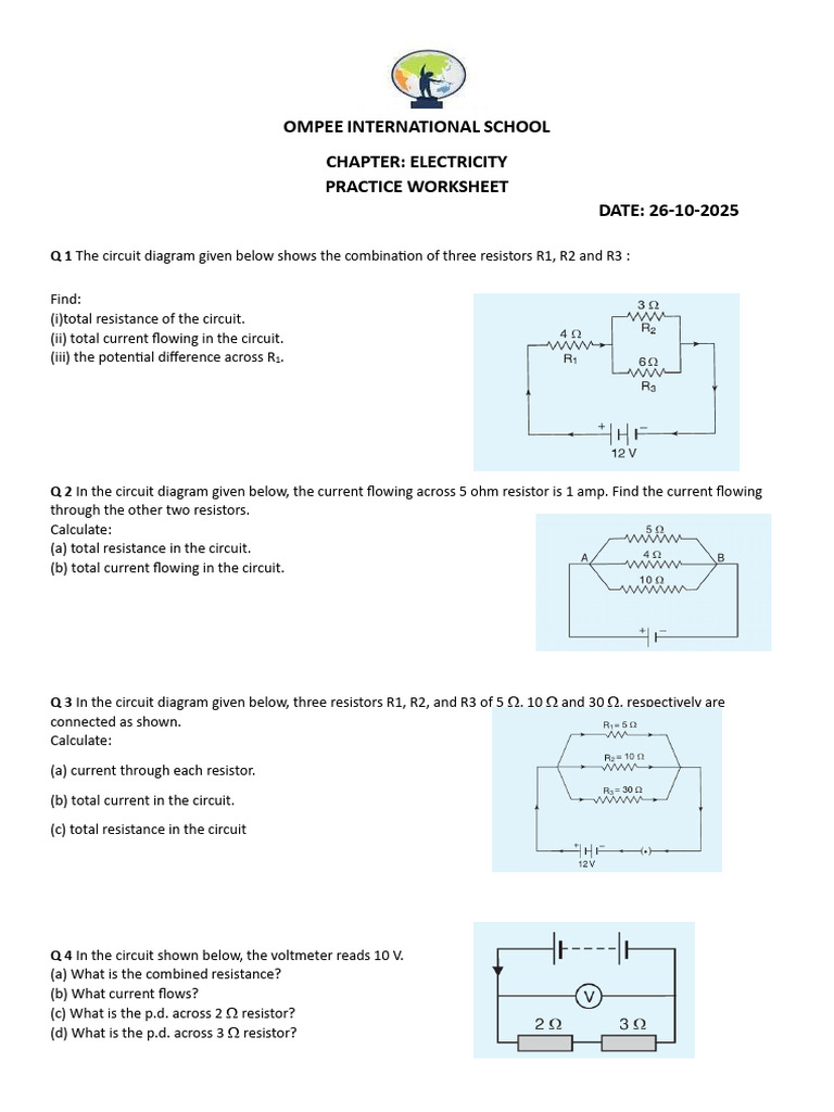 Attachment Resource 20251026190144 Chapter Electricity Worksheet | PDF