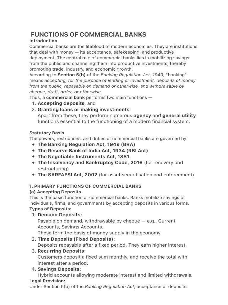 Functions of Commercial Banks | PDF | Banks | Bankruptcy