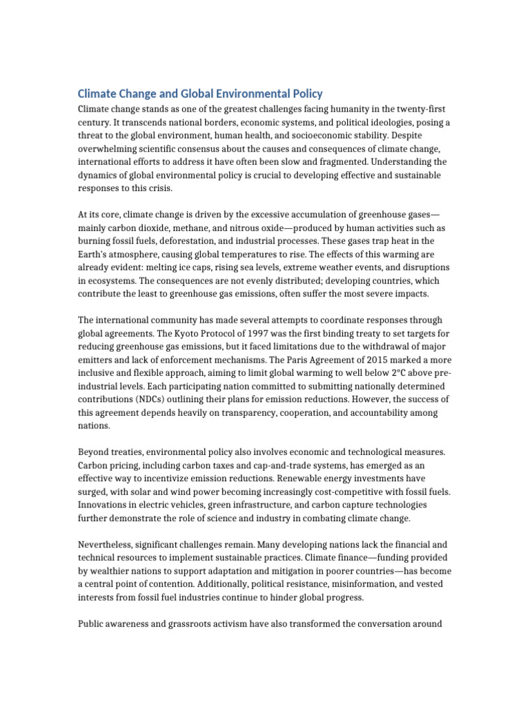 Climate Change and Global Environmental Policy | PDF | Climate Change ...