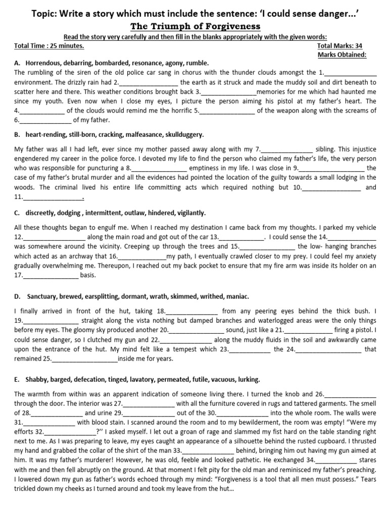 I Could Sense Danger Worksheet | PDF