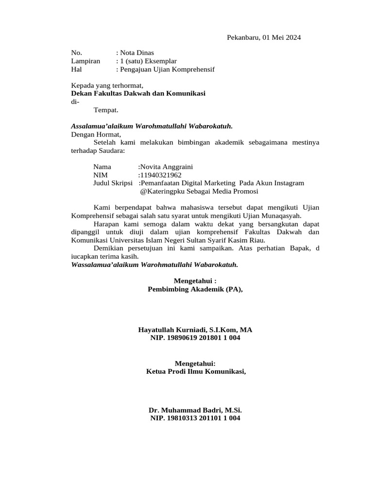 Pengajuan Ujian Komprehensif Novita Anggraini | PDF