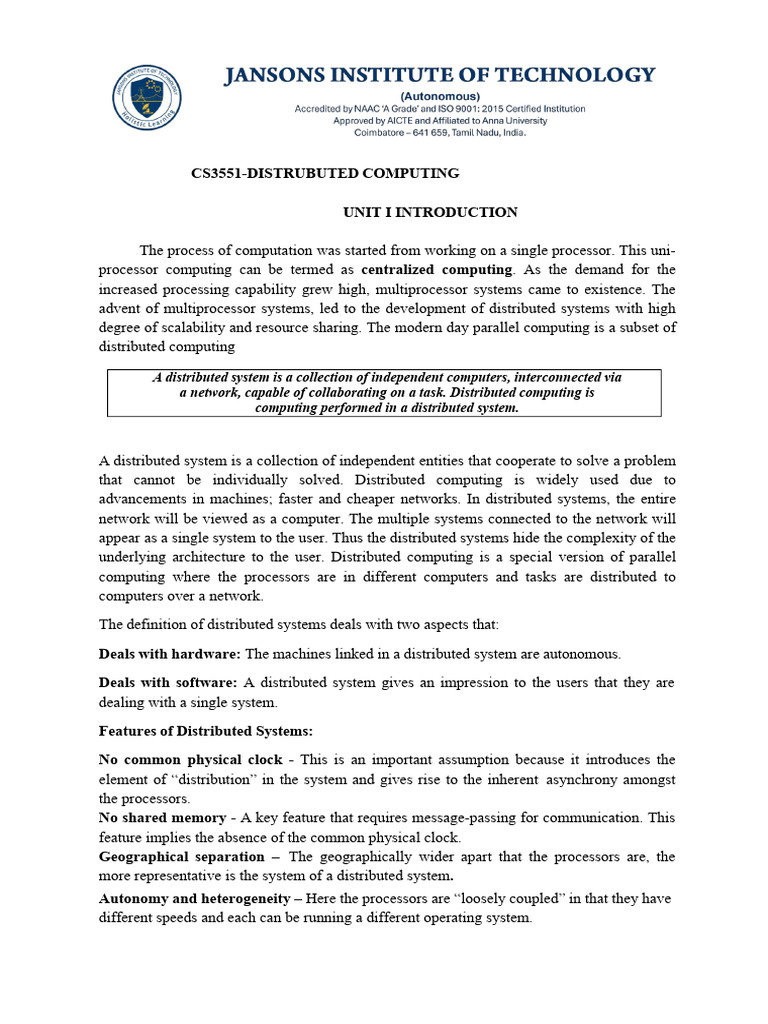 CS3551 DC Notes | PDF | Distributed Computing | Message Passing Interface