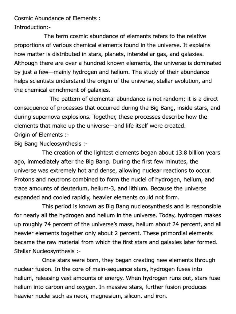 Cosmic Abundance of Elements | PDF