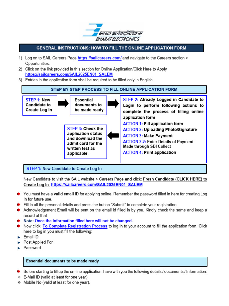 SAIL Online Application Process Guide | PDF | Login | Payments