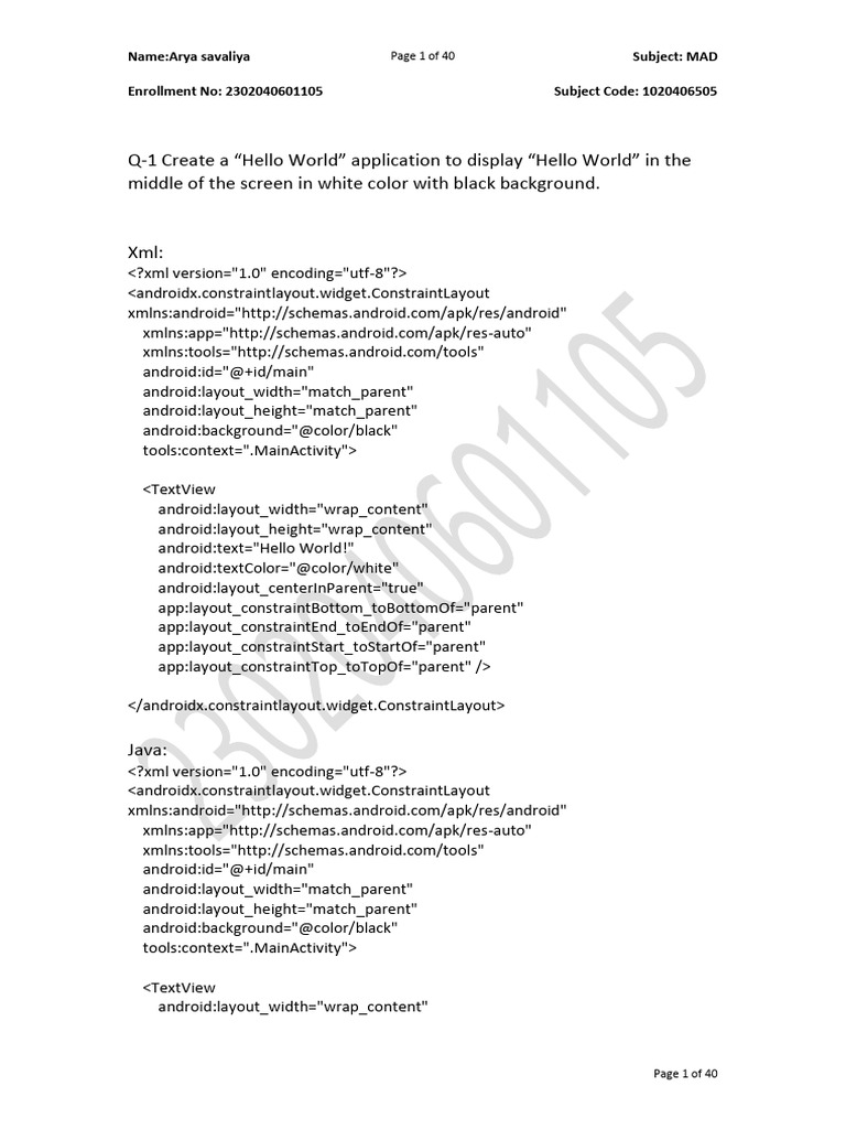 MAD Problemsheet 1 | PDF | Android (Operating System) | Java (Programming Language)
