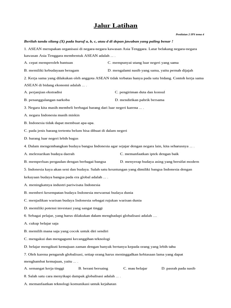 Jalur Latihan 2 Tema 4 IPS Kelas 6 | PDF