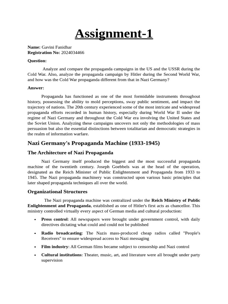 Assignment 1 | PDF | Propaganda | Nazi Germany