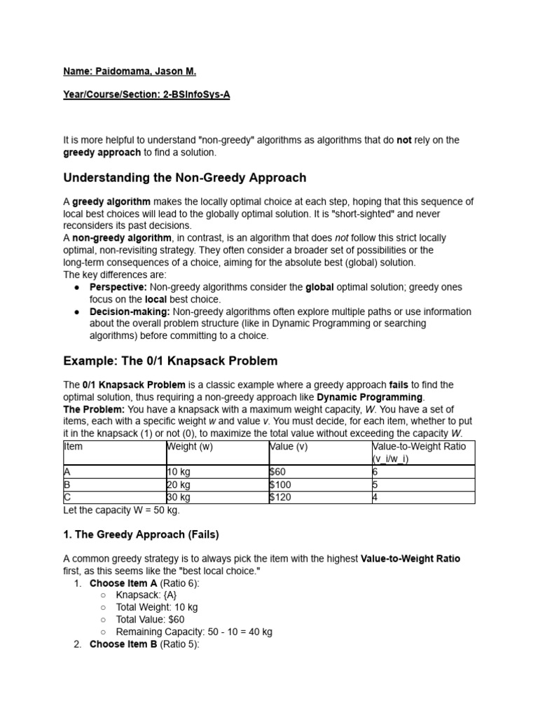 Non-Greedy Algorithms Explained | PDF | Dynamic Programming | Numerical ...