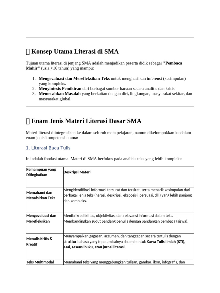 Literasi SMA: Kompetensi Utama Siswa | PDF