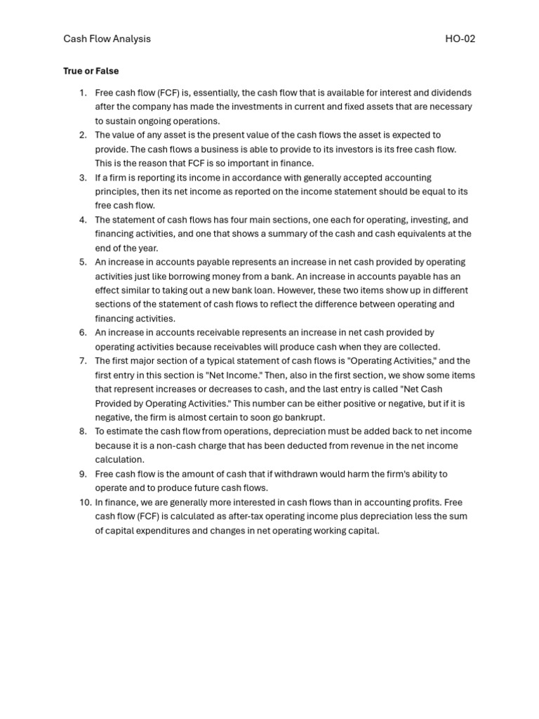 02B - Handout - Cashflow Analysis | PDF | Free Cash Flow | Expense
