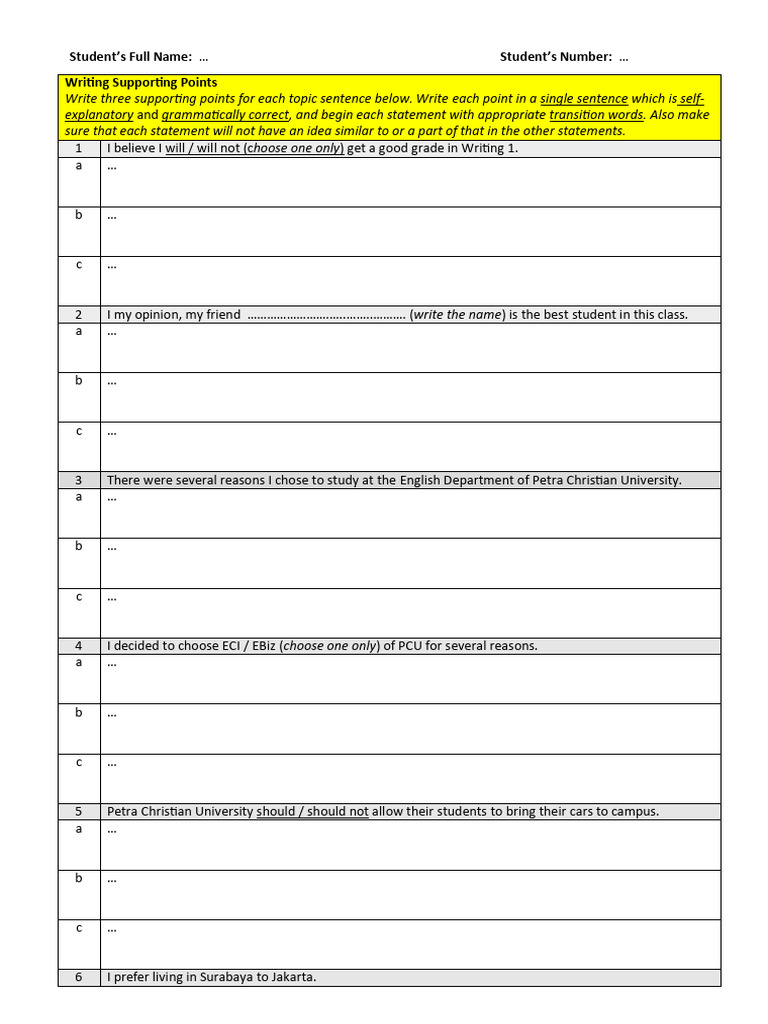 Practice in Writing Topic Sentences | PDF