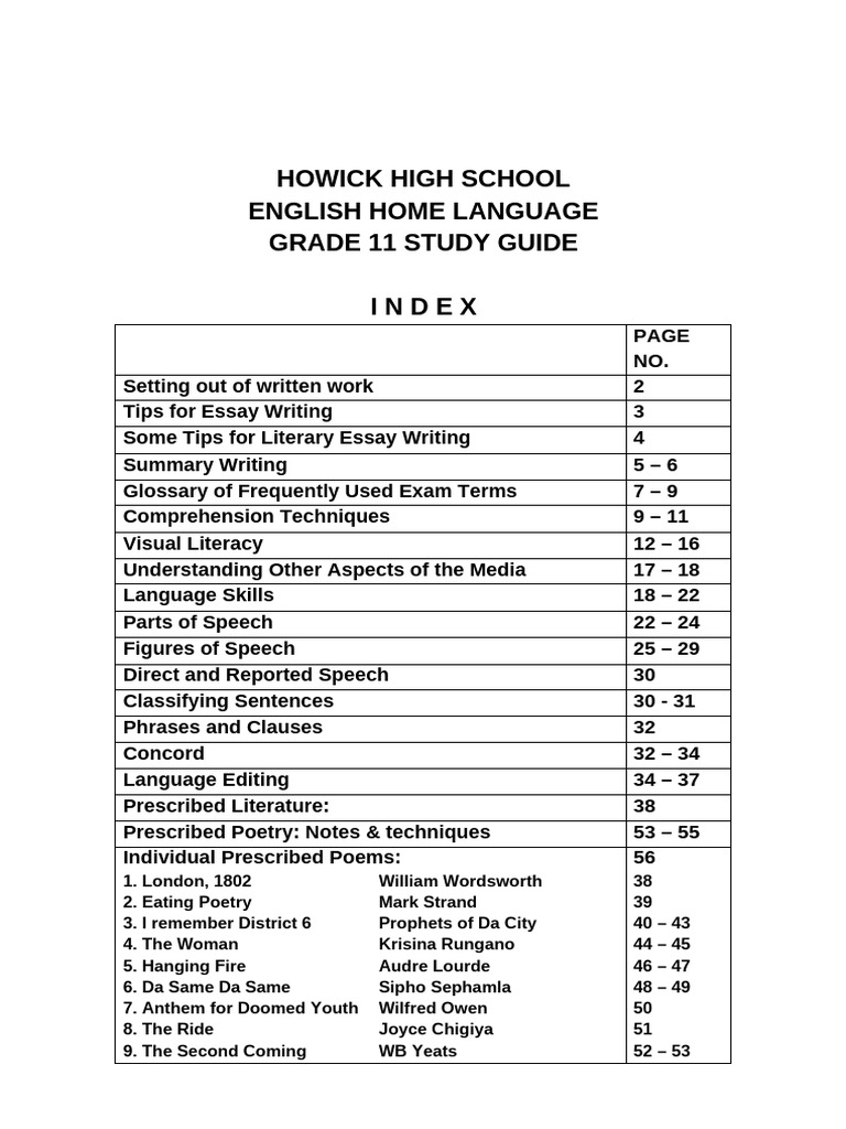 Grade 11 English Study Guide Overview | PDF | Reading Comprehension ...