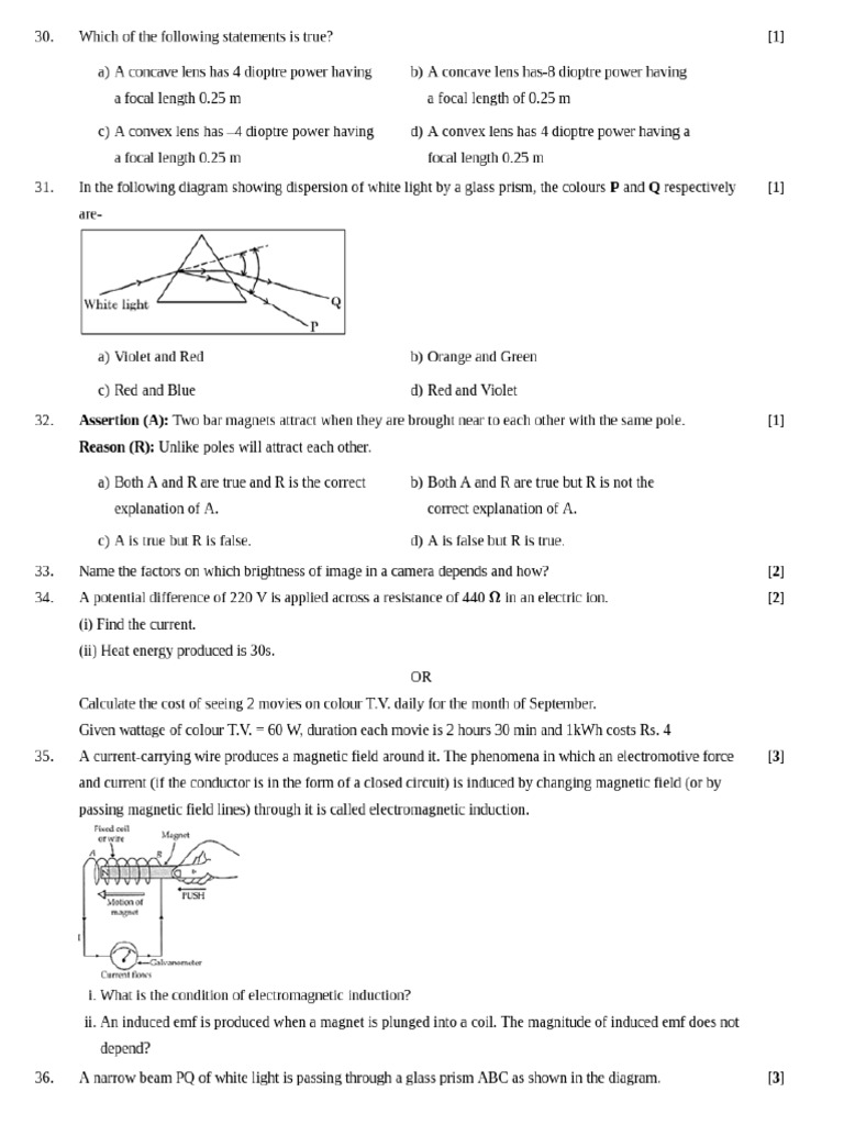 Class 10 Physics Full Length Test 2 | PDF