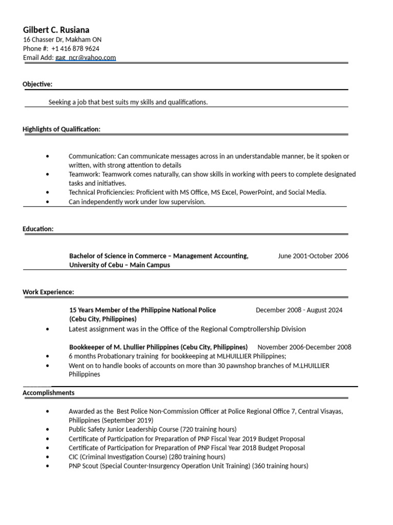 Professional Profile of Gilbert C. Rusiana | PDF