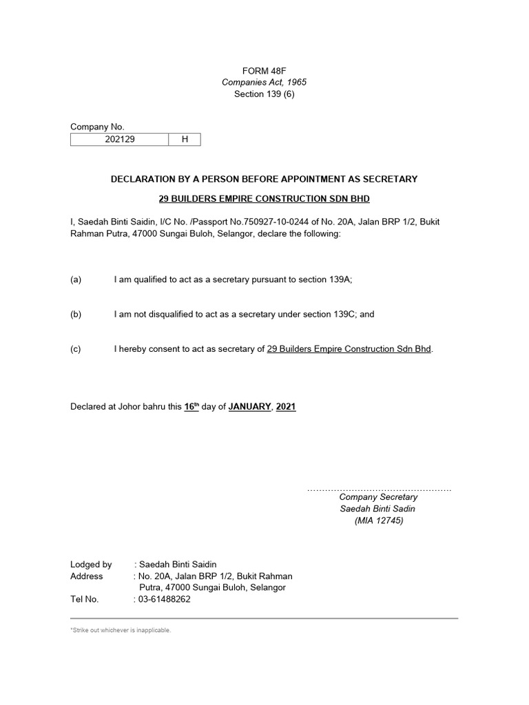 Toaz - Info Form 48f Declaration by A Person Before Appointment As ...