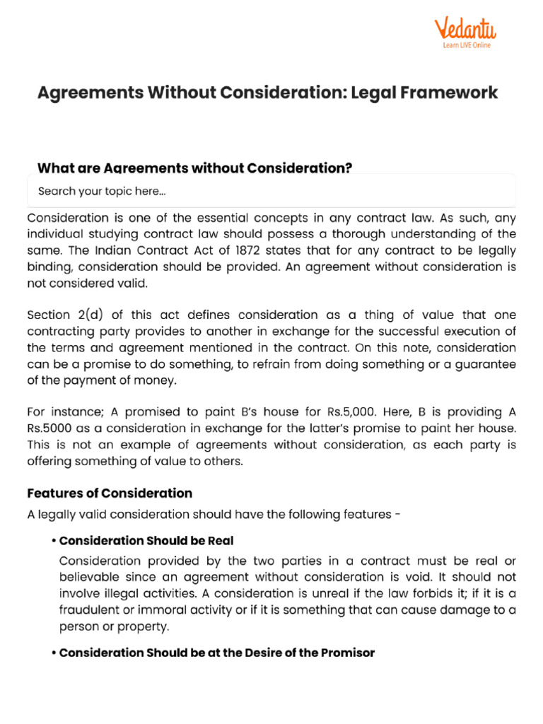 Agreements Without Consideration - Legal Framework | PDF