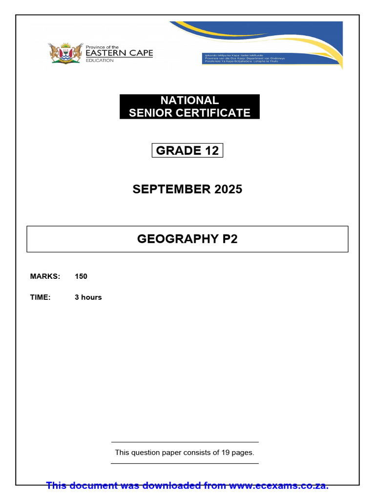 Grade 12 Geography Exam September 2025 | PDF | Urbanization ...