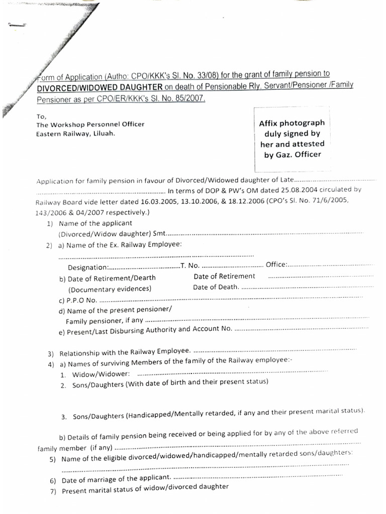 Divorced & Widow Daughter Pension Form | PDF