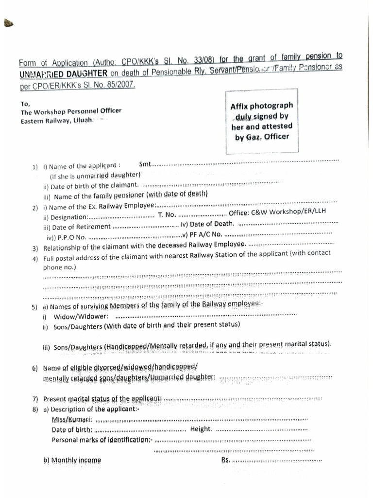 Unmarried Family Pension Form | PDF