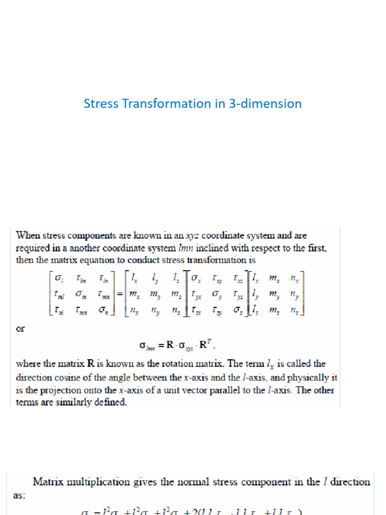 3-D Stress Transformation | PDF | Stress (Mechanics) | Cartesian ...