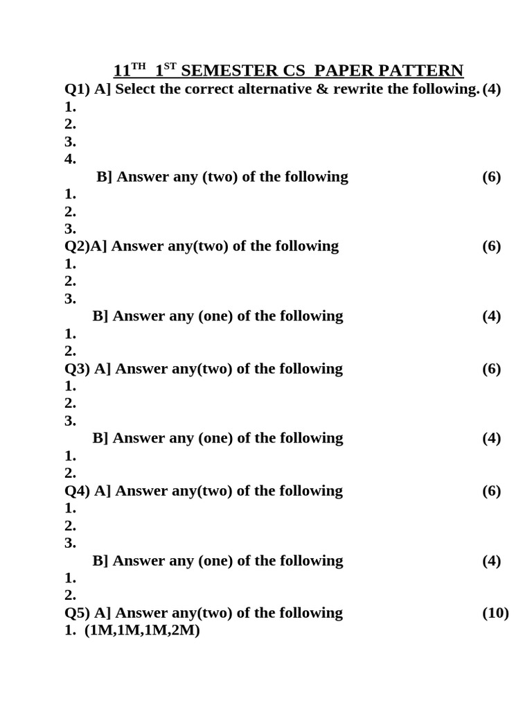 CS 1st Semester Paper Pattern | PDF