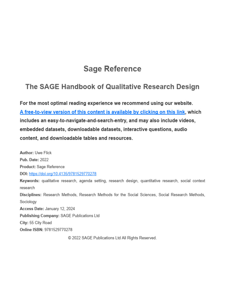 The SAGE Handbook of Qualitative Research Design | PDF | Qualitative ...