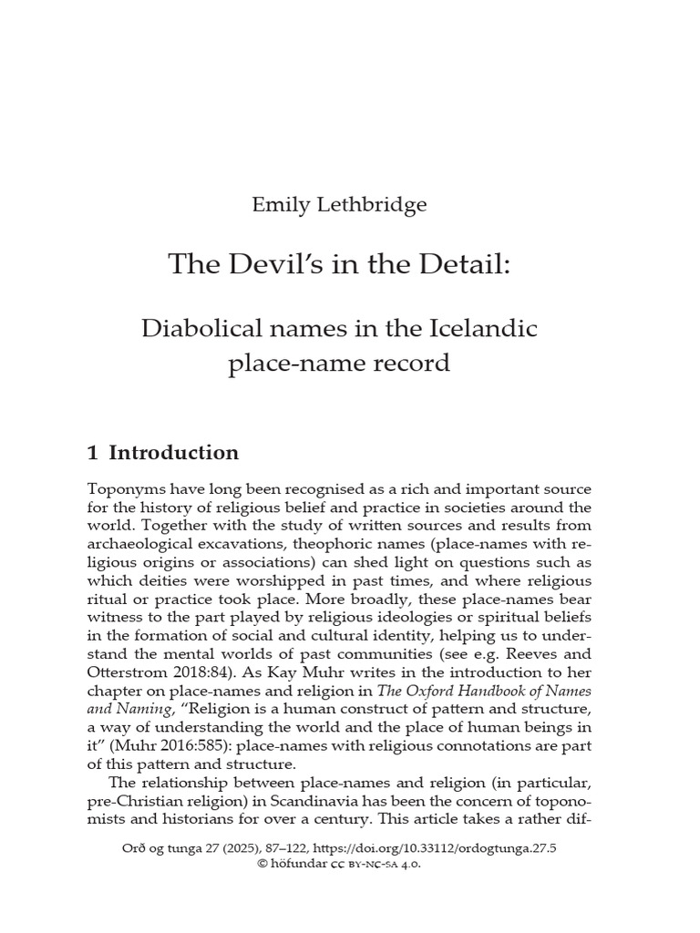 The Devil's in The Detail: Diabolical Names in The Icelandic Place ...