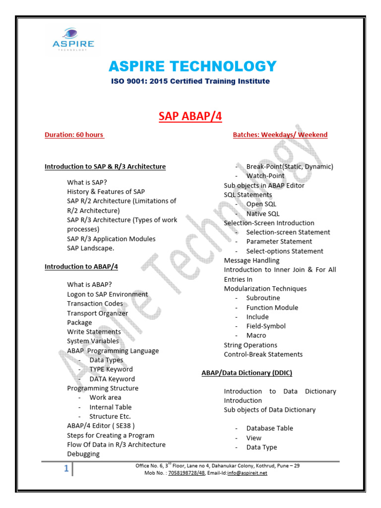 SAP ABAP/4 Training Course Overview | PDF | Computer Programming | Data ...
